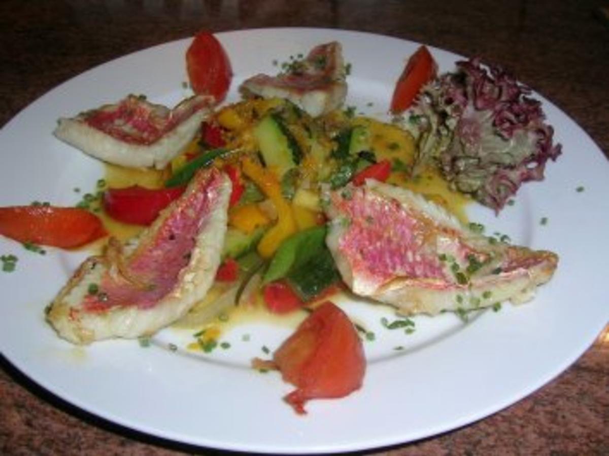 Rotbarbe mit Gemüse und Proseccosauce - einfach - von rowiwo