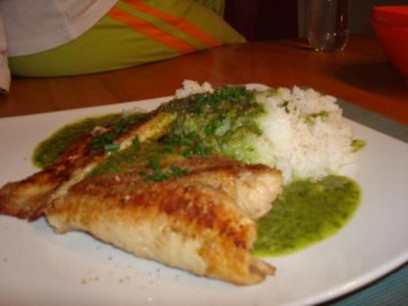 Fisch mit Reis und Bärlauchsoße - einfach - 230 kcal/100g