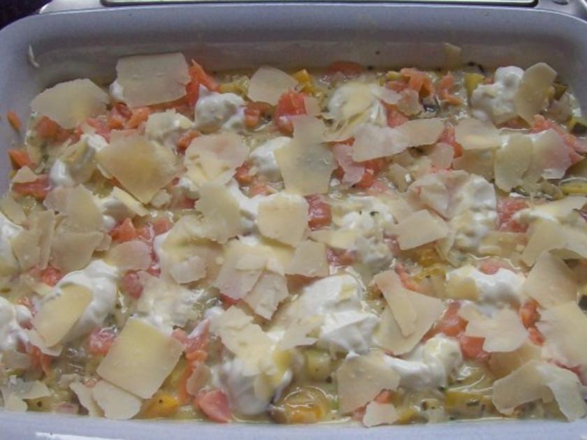 Mediterrane Gemüse Lachs Lasagne - einfach - 272 kcal/100g