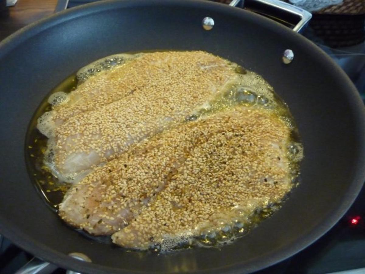 Fisch : Tilapia im Sesam paniert an Kartoffel Gemüsebrei - einfach ...