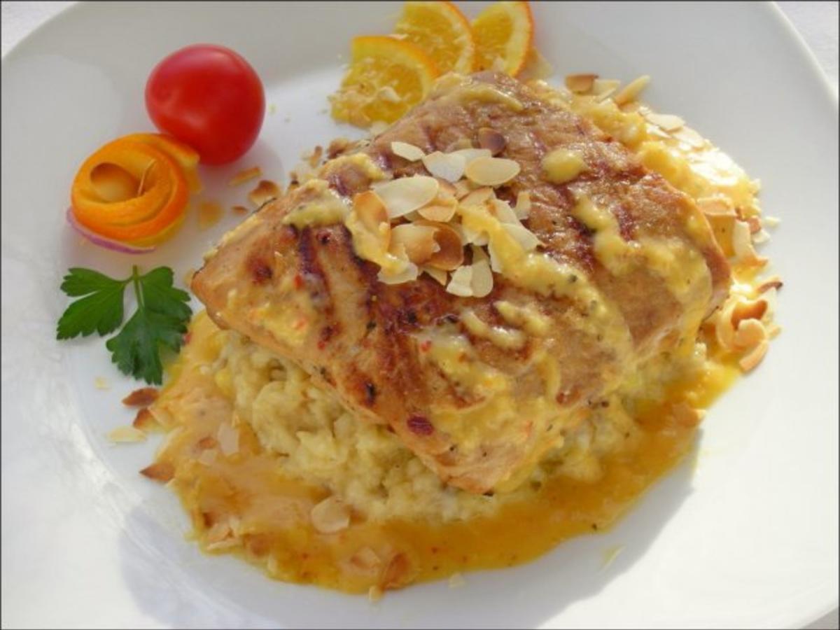 Marinierter Wildlachs mit Cointreau- Sauce und Mandel Risotto - schnell ...