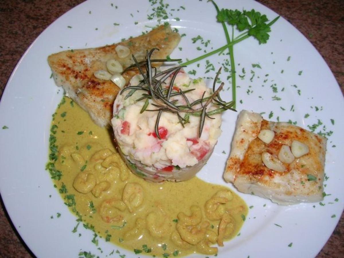 Schellfischfilet an Garnelen Kartoffelstampf mit Trüffel angehaucht ...