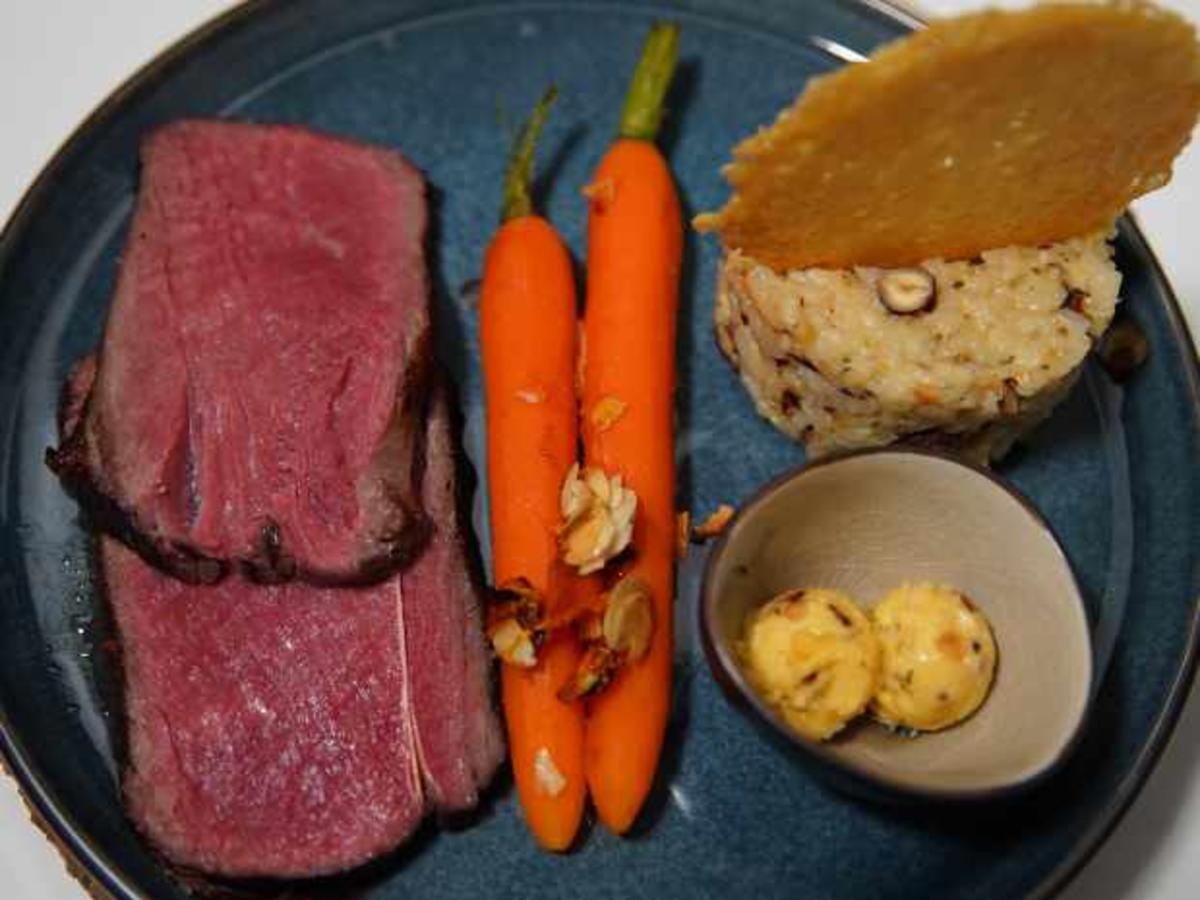 Argentinisches Entrecote mit Maronenrisotto und karamellisierten Möhren ...